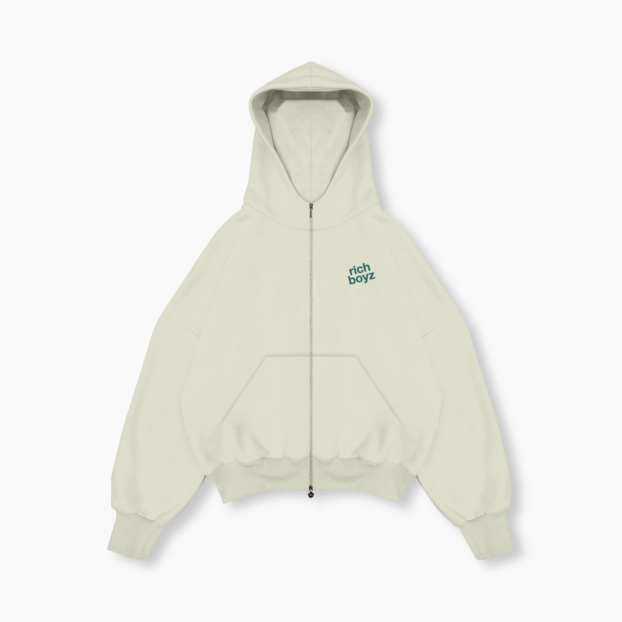 Double Zip Box Hoodie - Cream